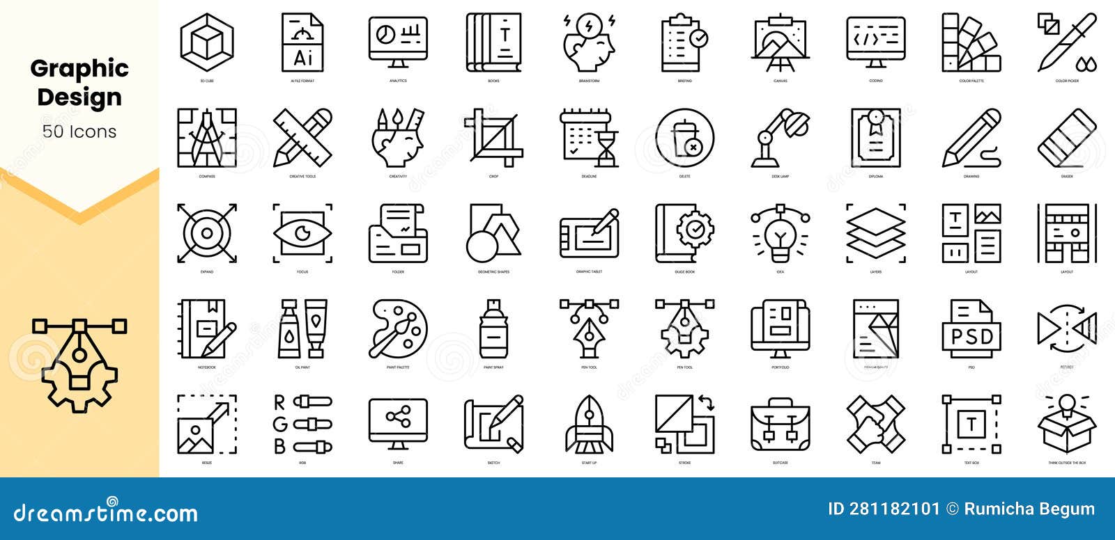 Set of Graphic Design Icons. Simple Line Art Style Icons Pack Stock ...