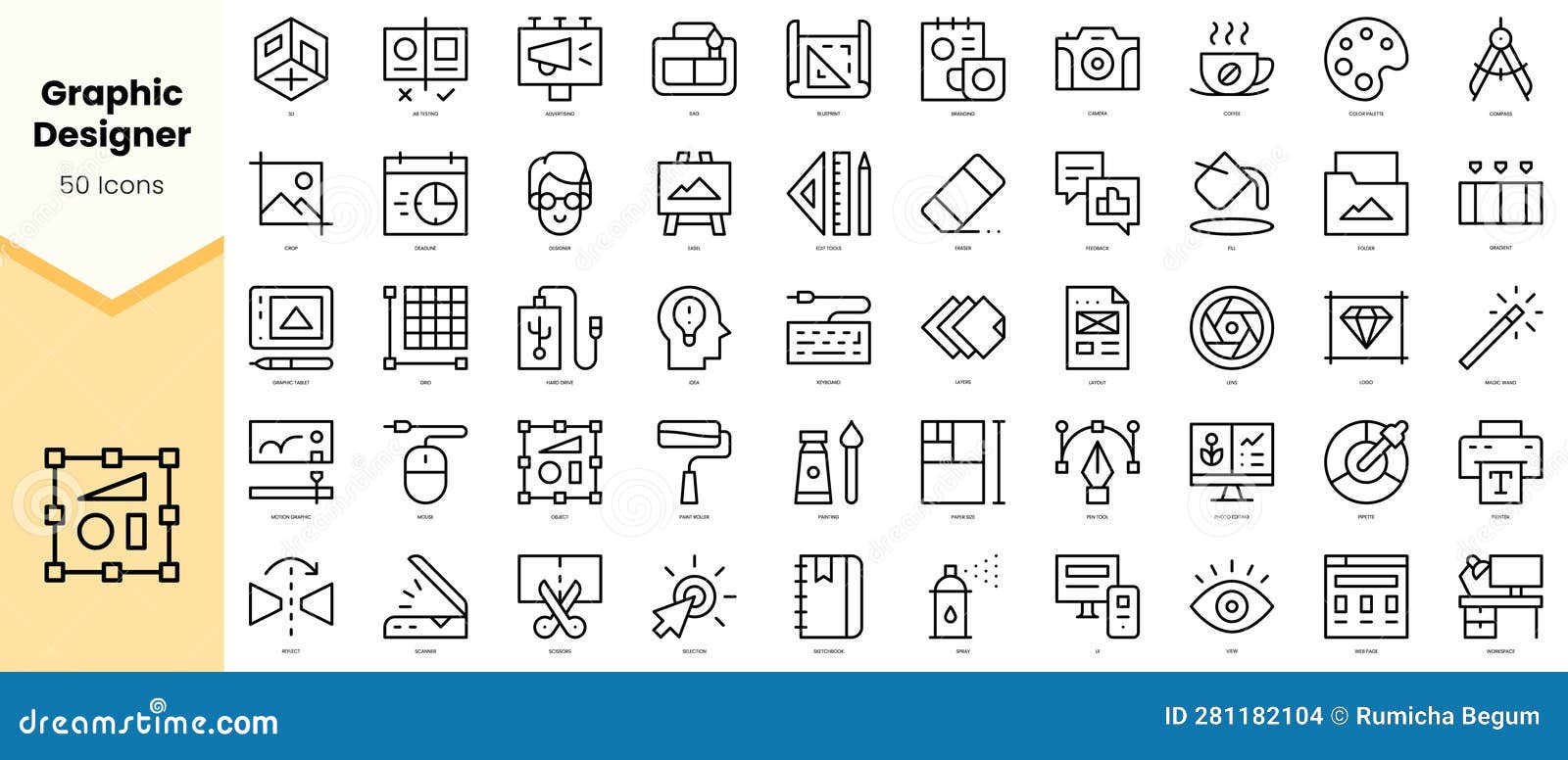 Set of Graphic Designer Icons. Simple Line Art Style Icons Pack Stock ...