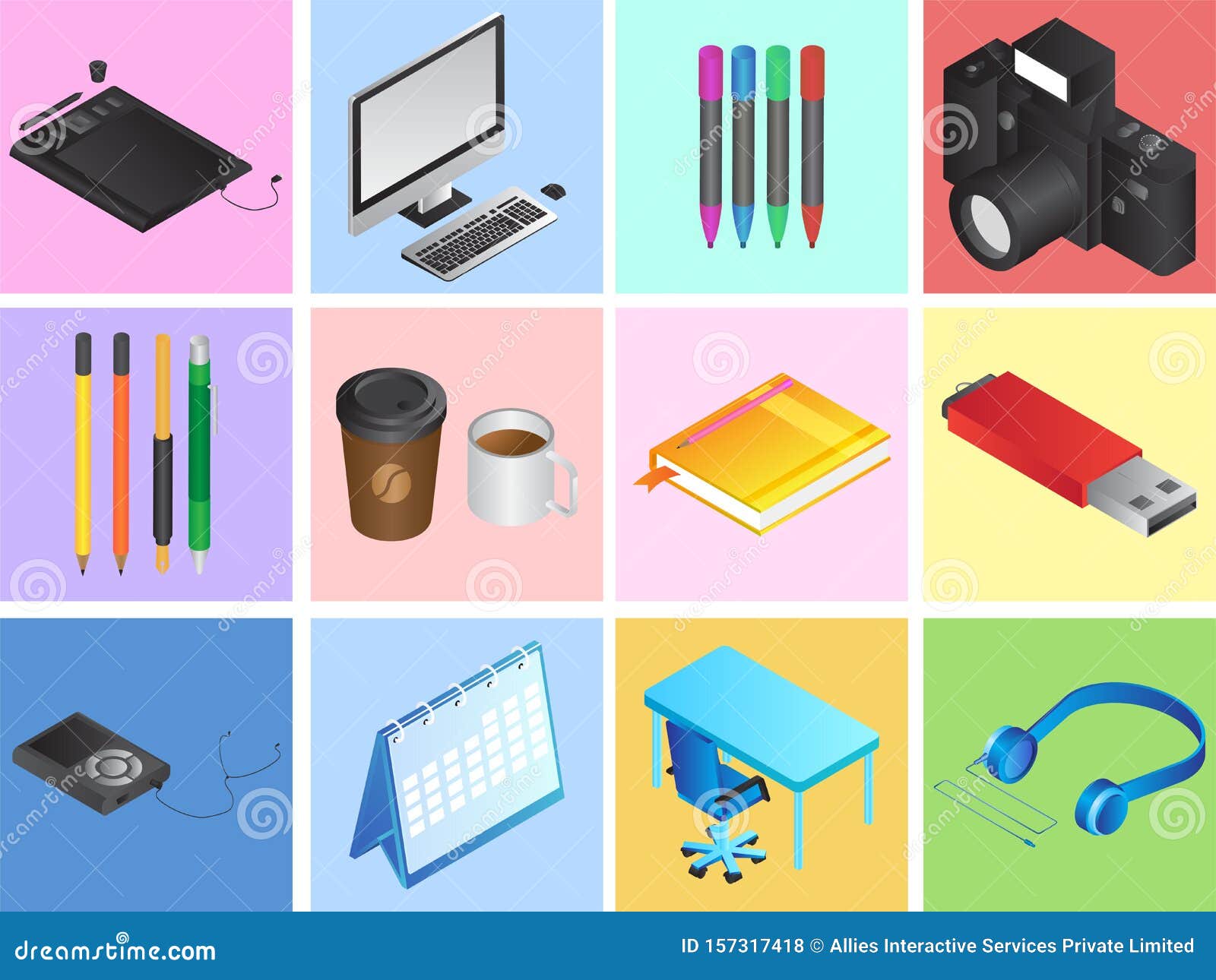 Set of Graphic Designing Tools on Different Color . Stock Illustration ...