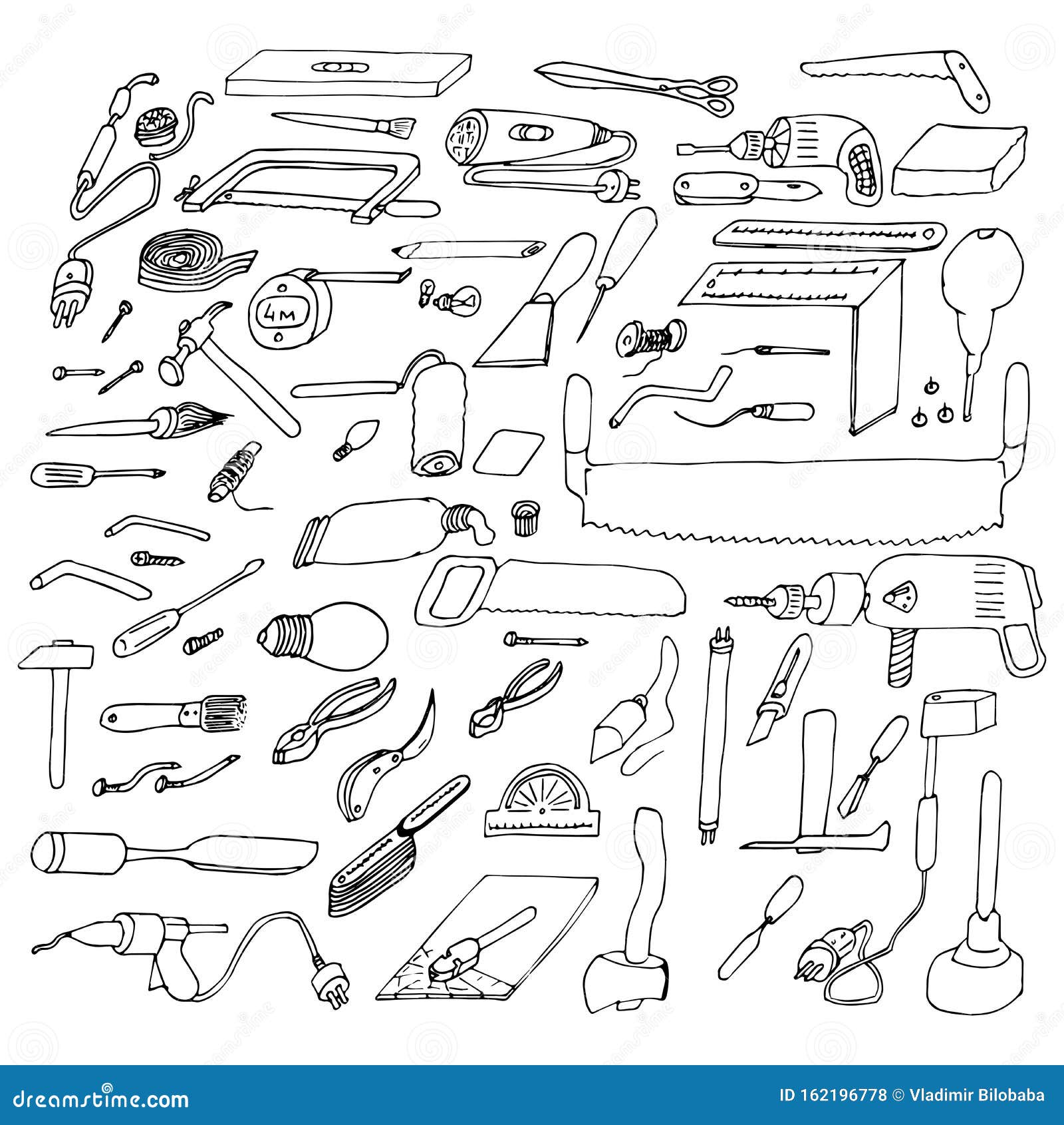 Set of Graphic Drawings Different Tools Stock Vector - Illustration of ...
