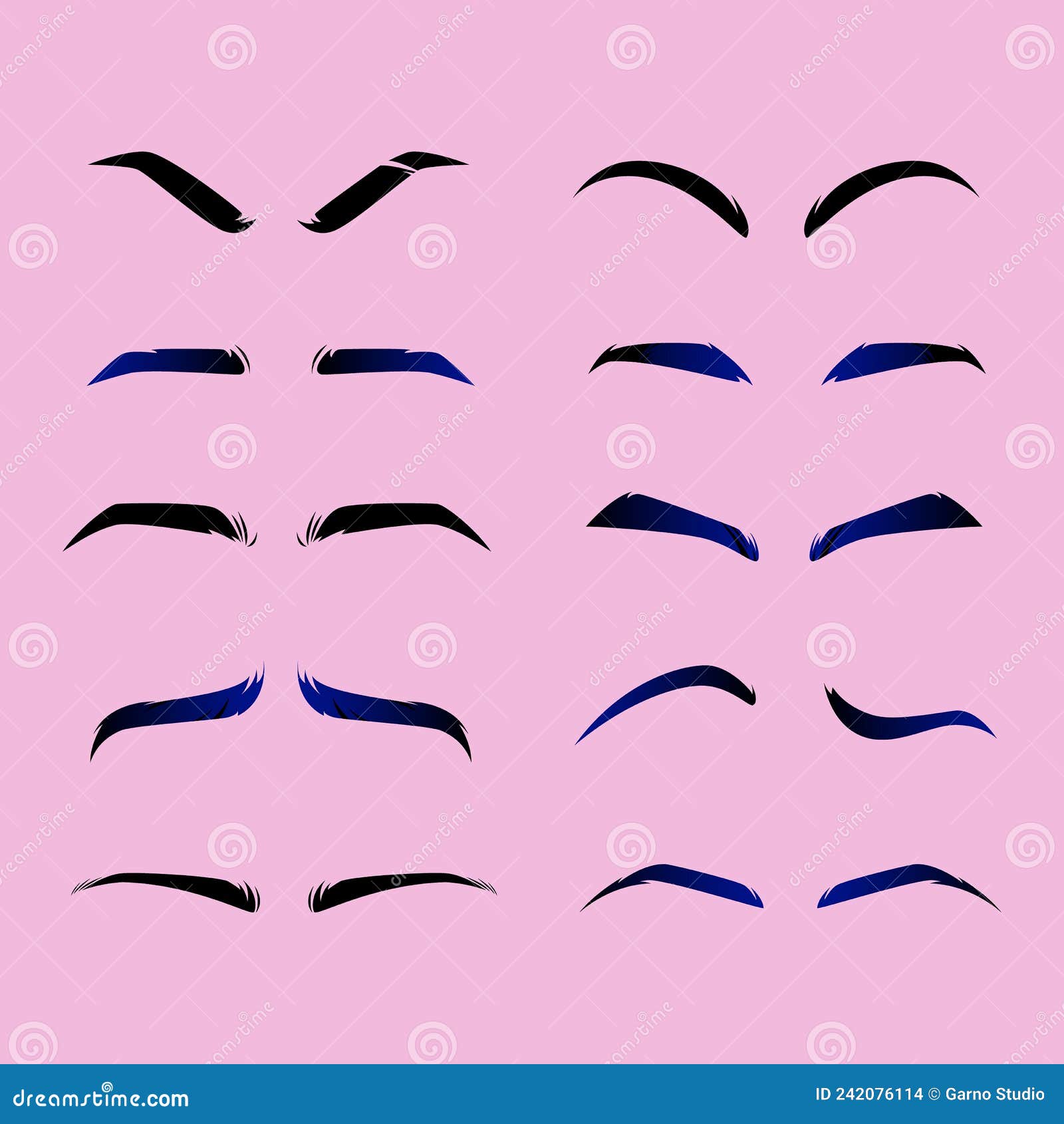 Set of Graphic Eyebrow Shapes. Classic Types of Eyebrows on Pink ...