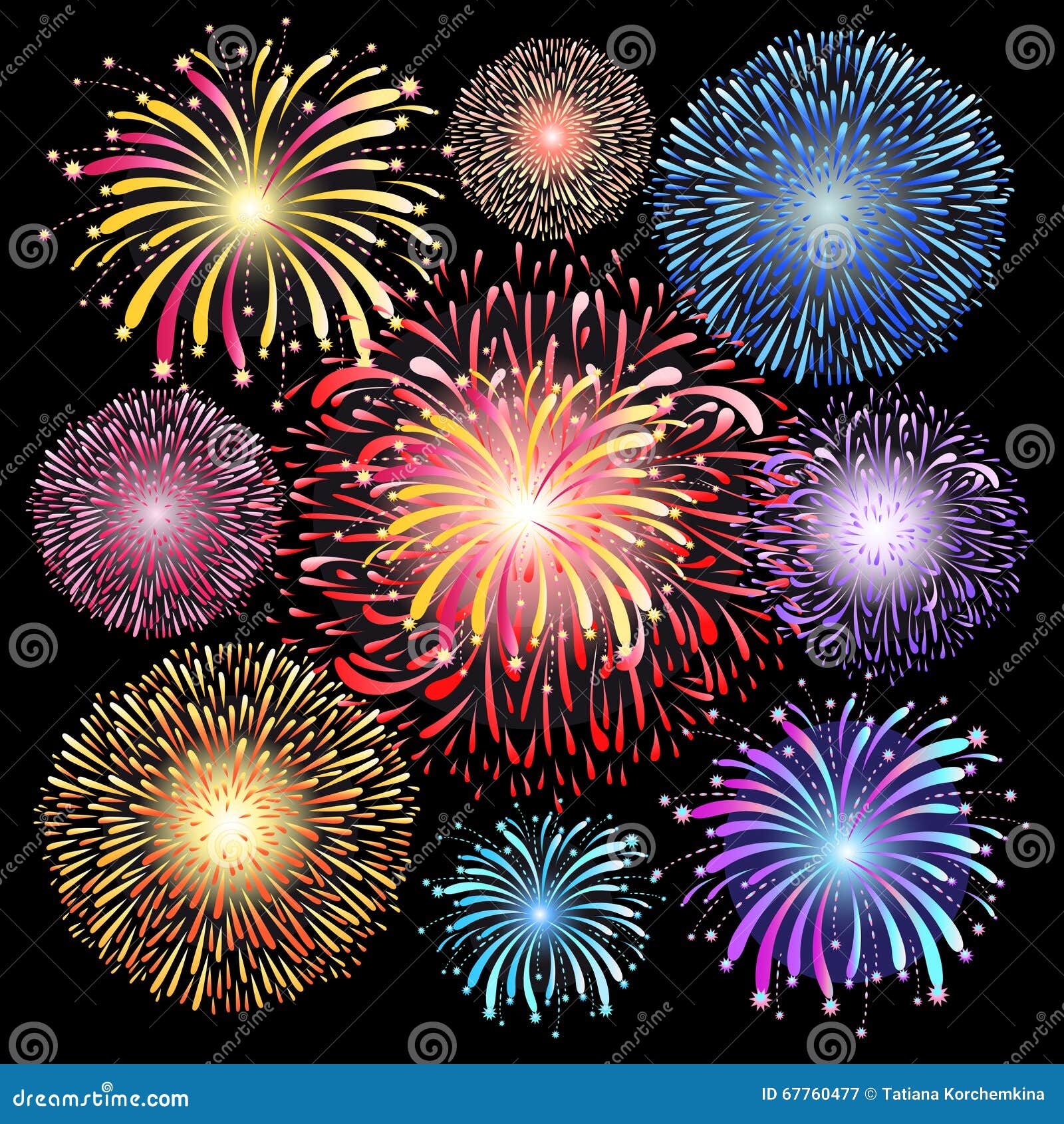 Set of graphic fireworks stock vector. Illustration of rest - 67760477