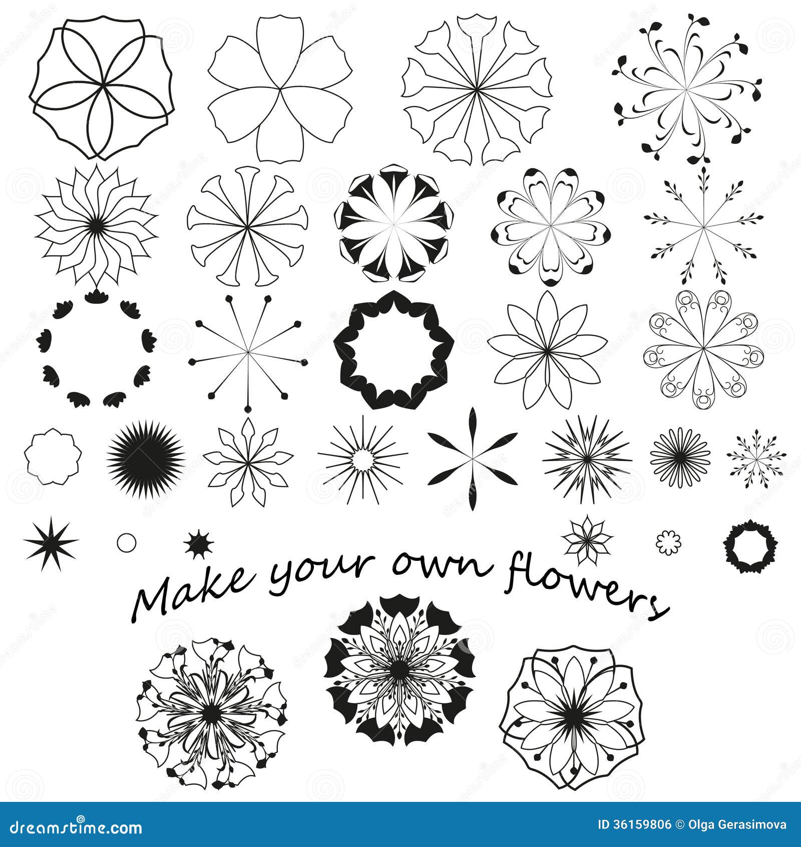 Set of graphic flowers stock vector. Illustration of frame - 36159806