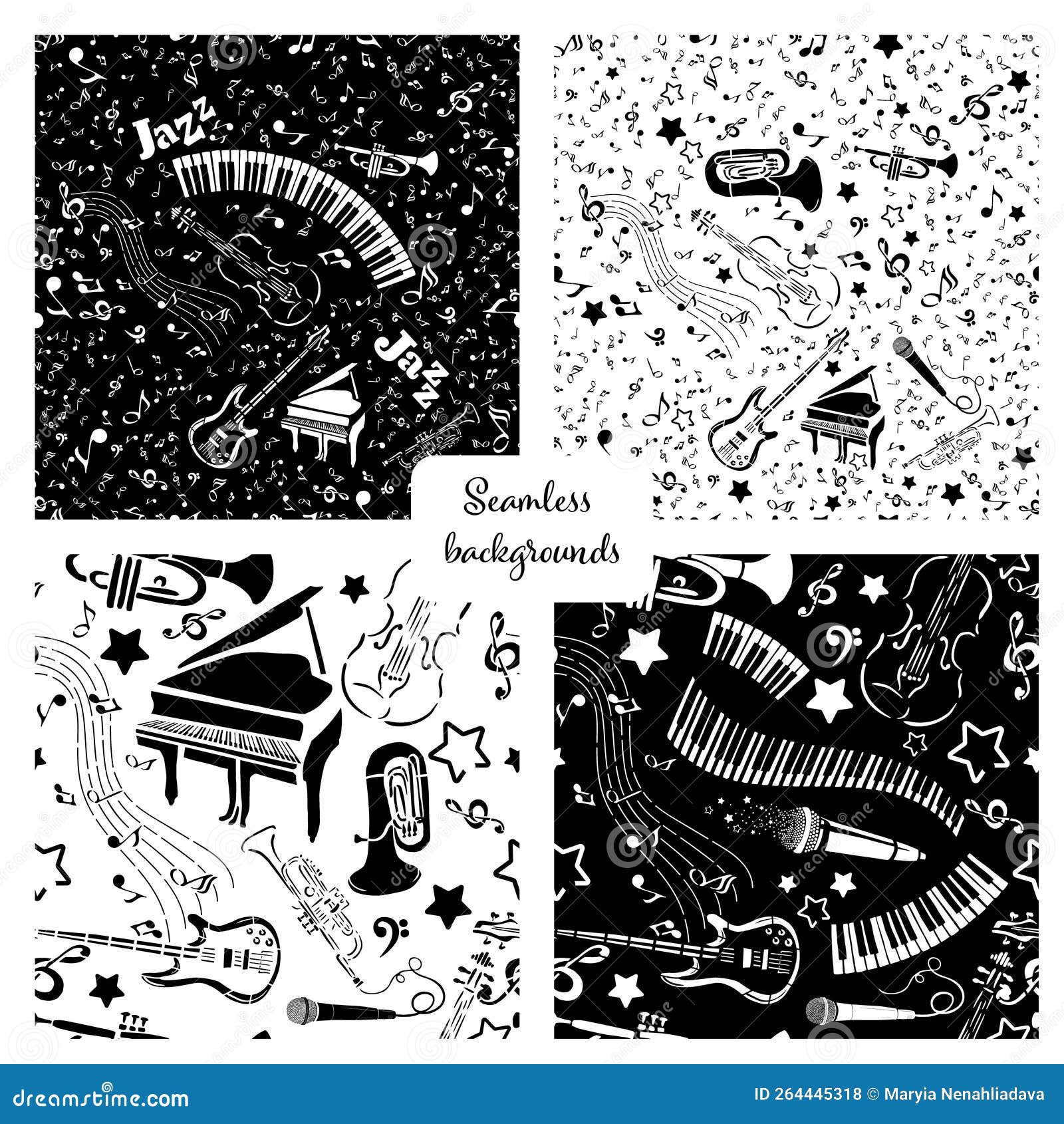 Set of Graphic Music Backgrounds. Seamless Pattern Music and Notes ...