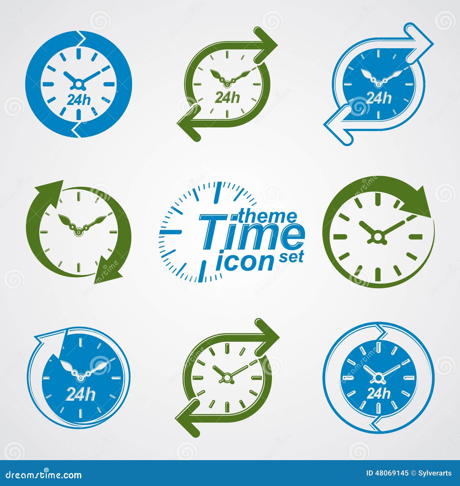 Set of Graphic Web Vector 24 Hours Timers, Around-the-clock Flat Stock ...