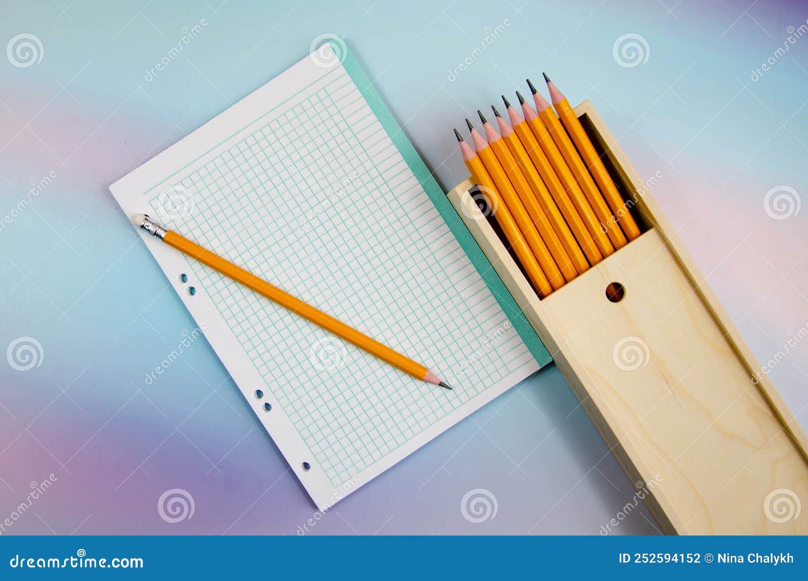 Set of Graphite Pencils in Wooden Box and an Empty Blank. Pencils in ...