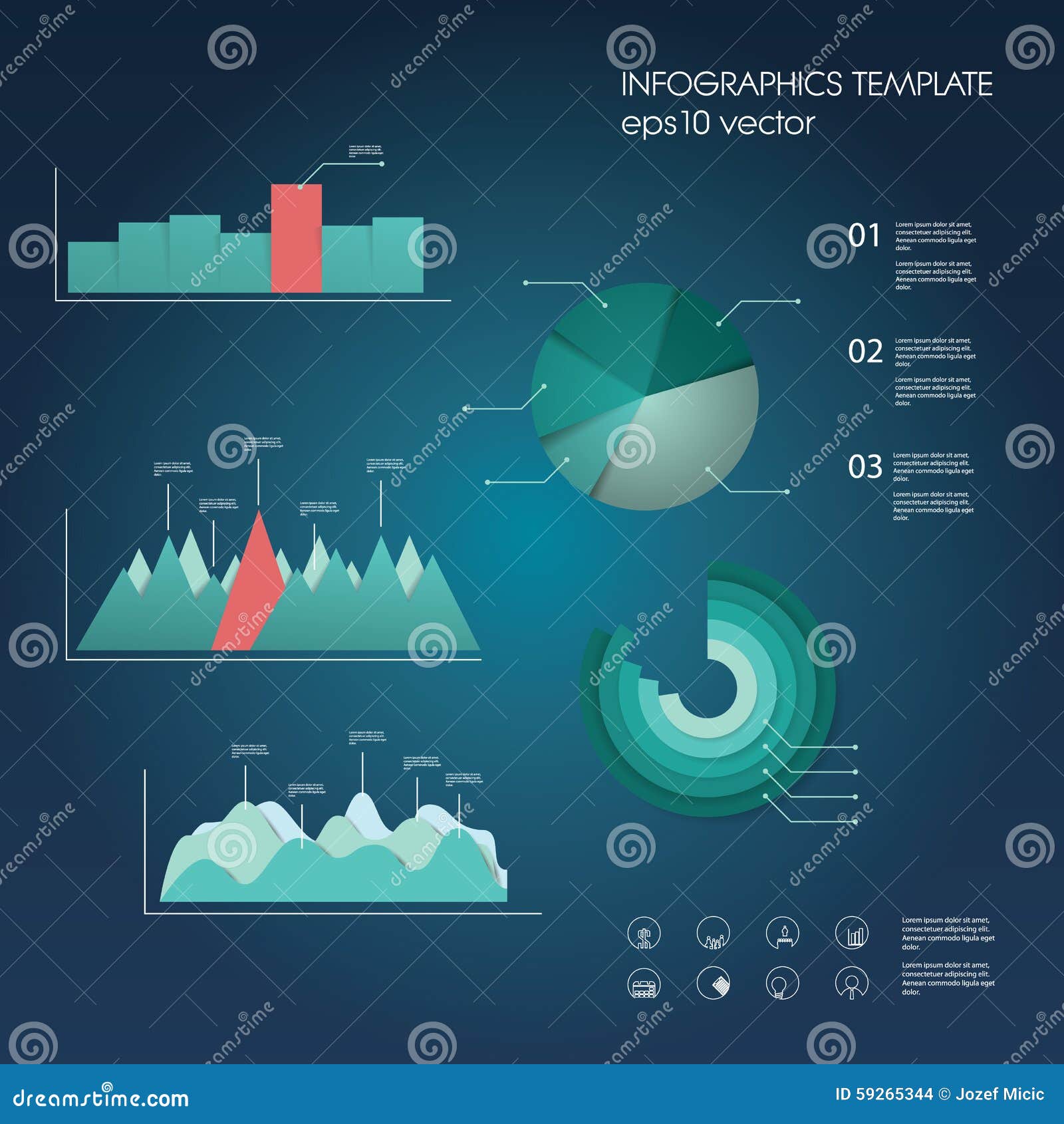 Set of Graphs and Charts in Modern Material Design Stock Vector ...