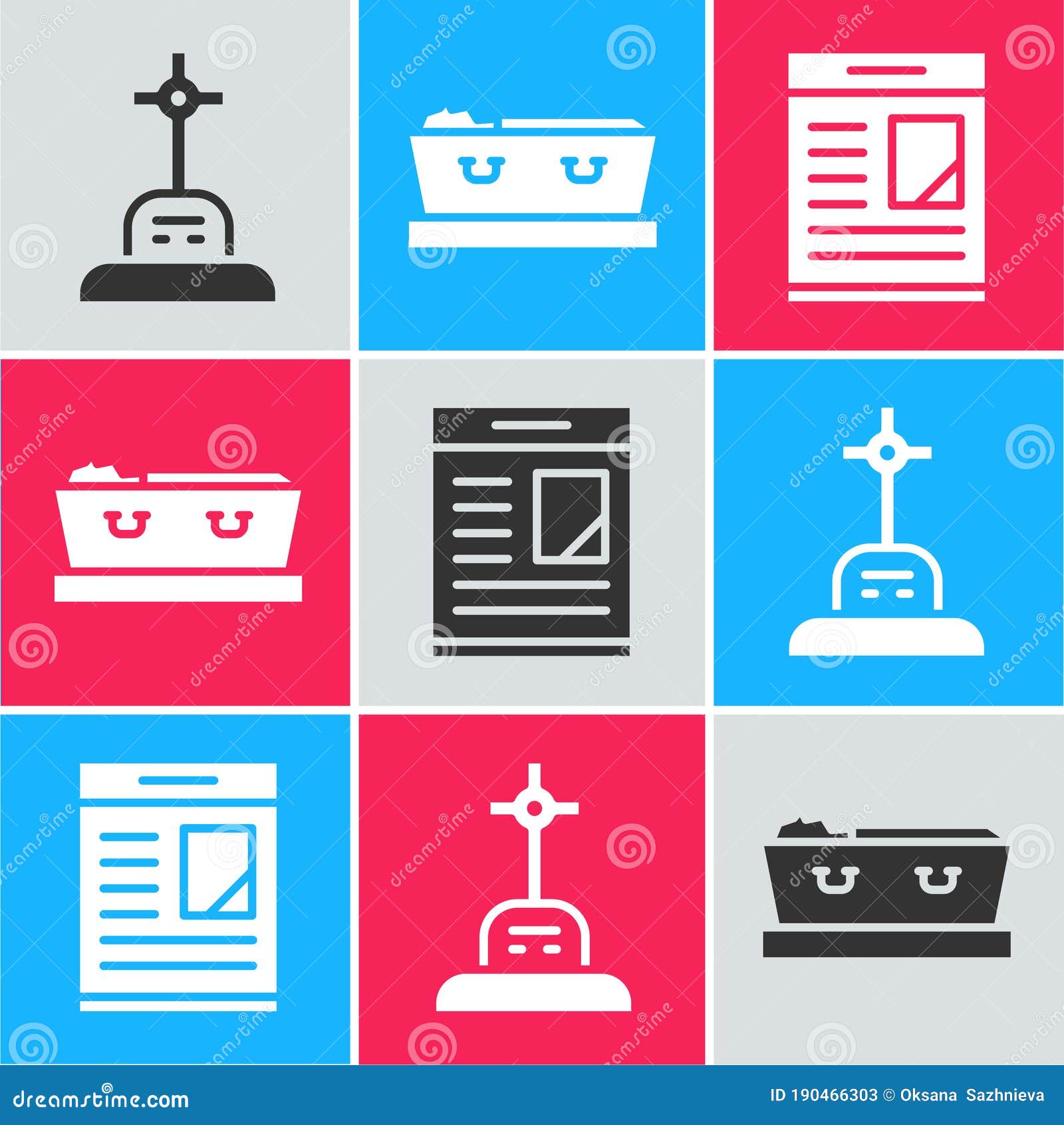 Set Grave with Cross, Coffin with Dead and Obituaries Icon. Vector ...