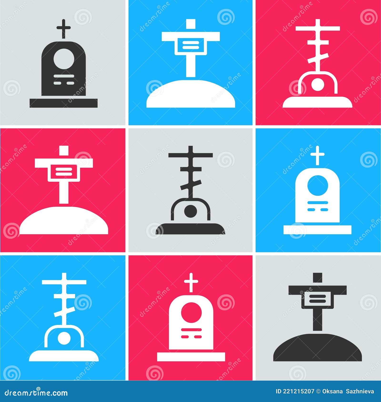 Set Grave with Tombstone, Grave with Cross and Grave with Cross Icon ...