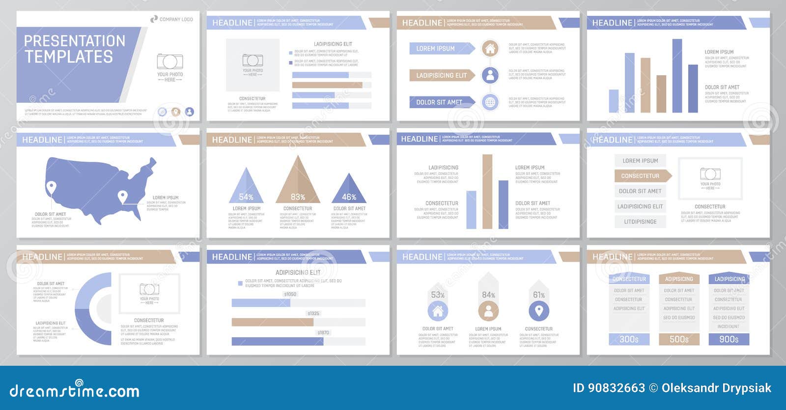 Set of Gray and Blue Elements for Multipurpose Presentation Template ...