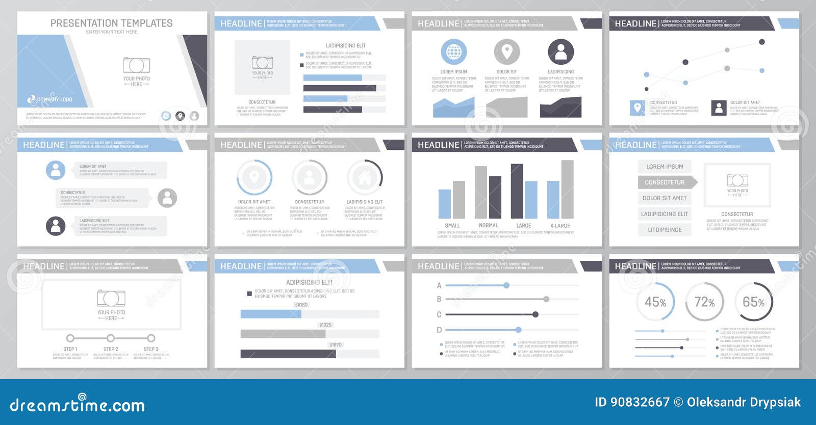 Set of Gray and Blue Elements for Multipurpose Presentation Template ...