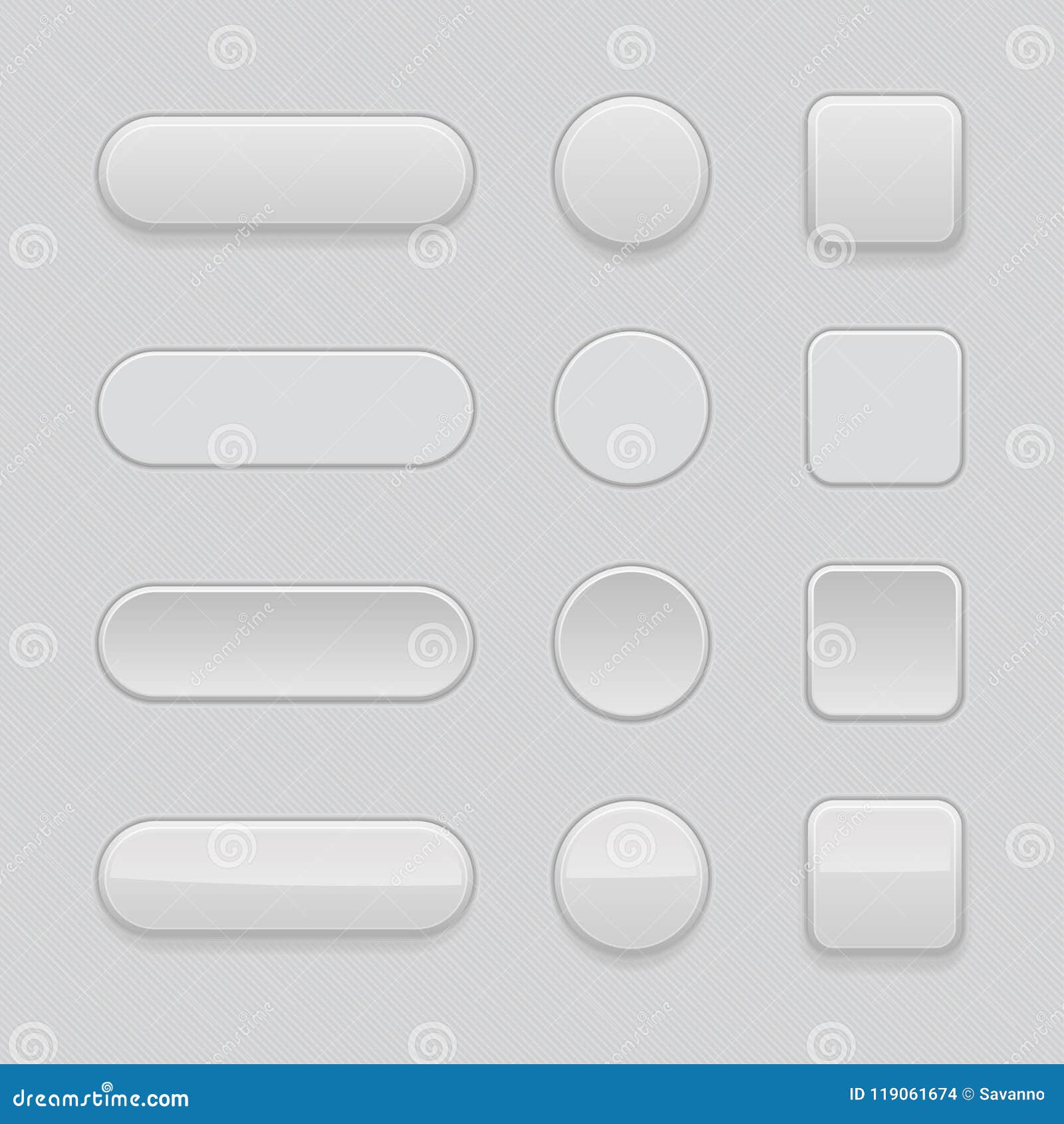 Set of Gray Matted Blank Buttons. Normal and Pushed Interface Elements ...