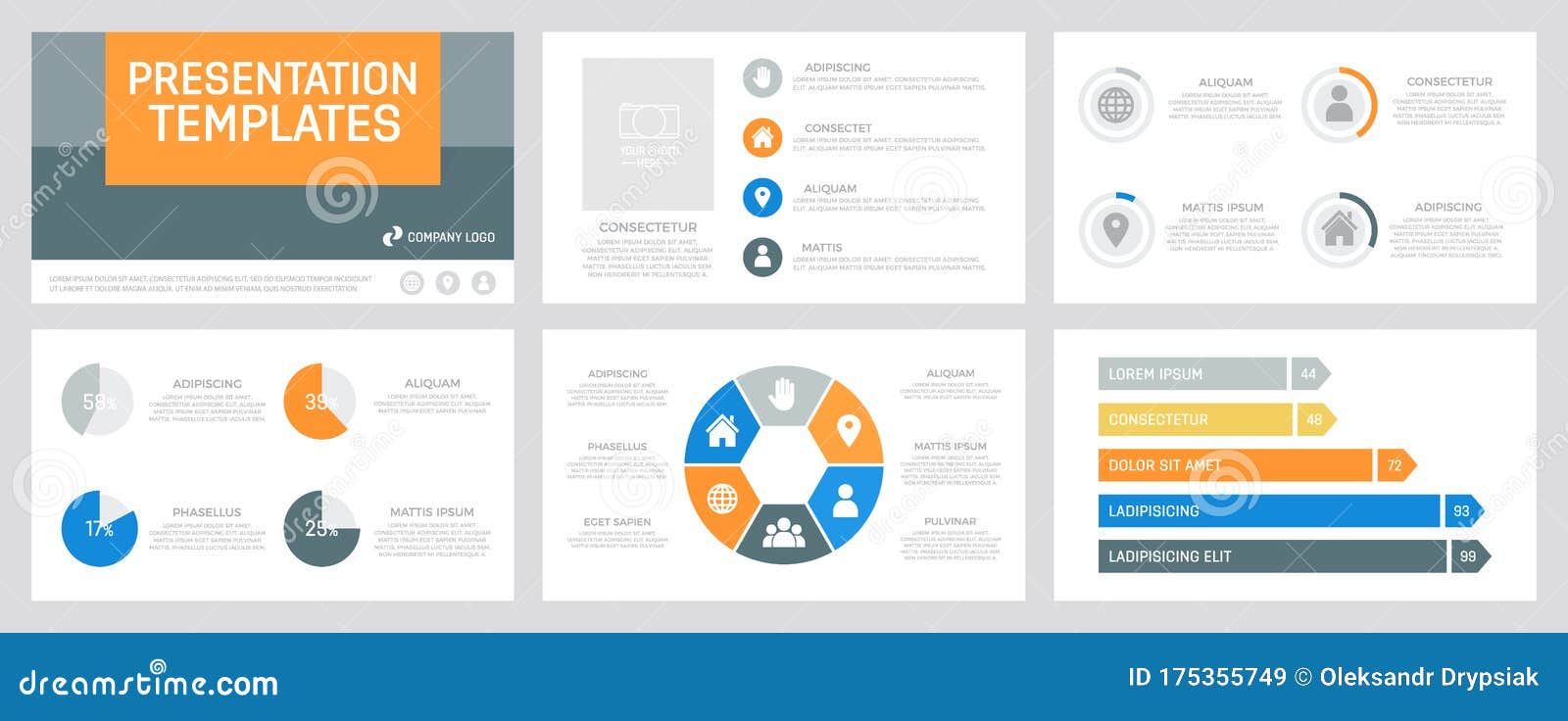 Set of Gray, Orange, Blue and Yellow Elements for Multipurpose ...