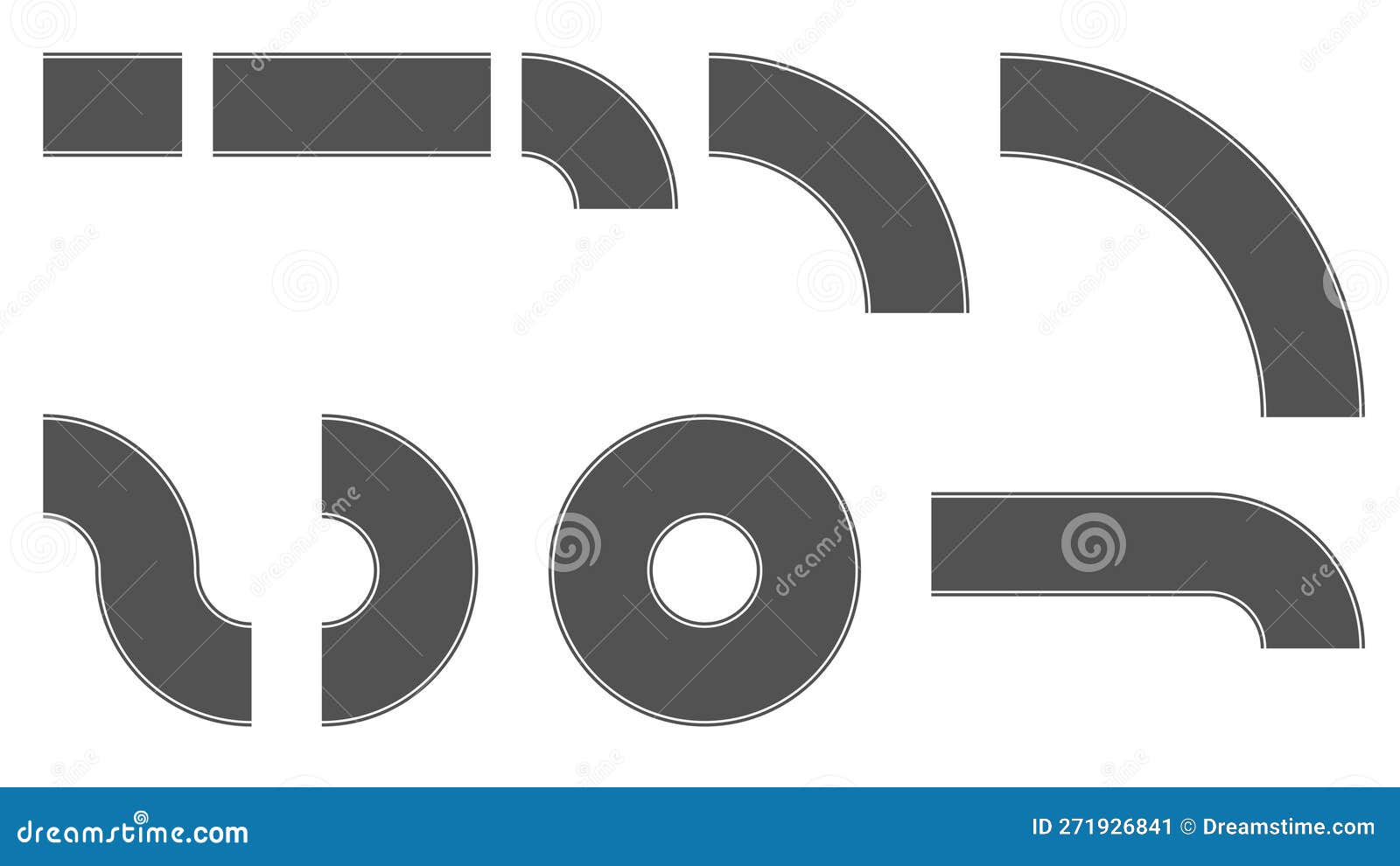 Set of Gray Road Pieces for Road Construction Isolated on White ...