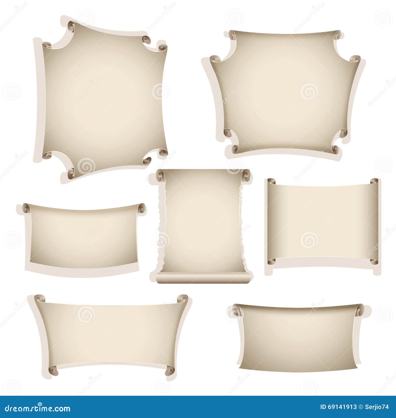 Set of the gray scrolls. stock vector. Illustration of folded - 69141913