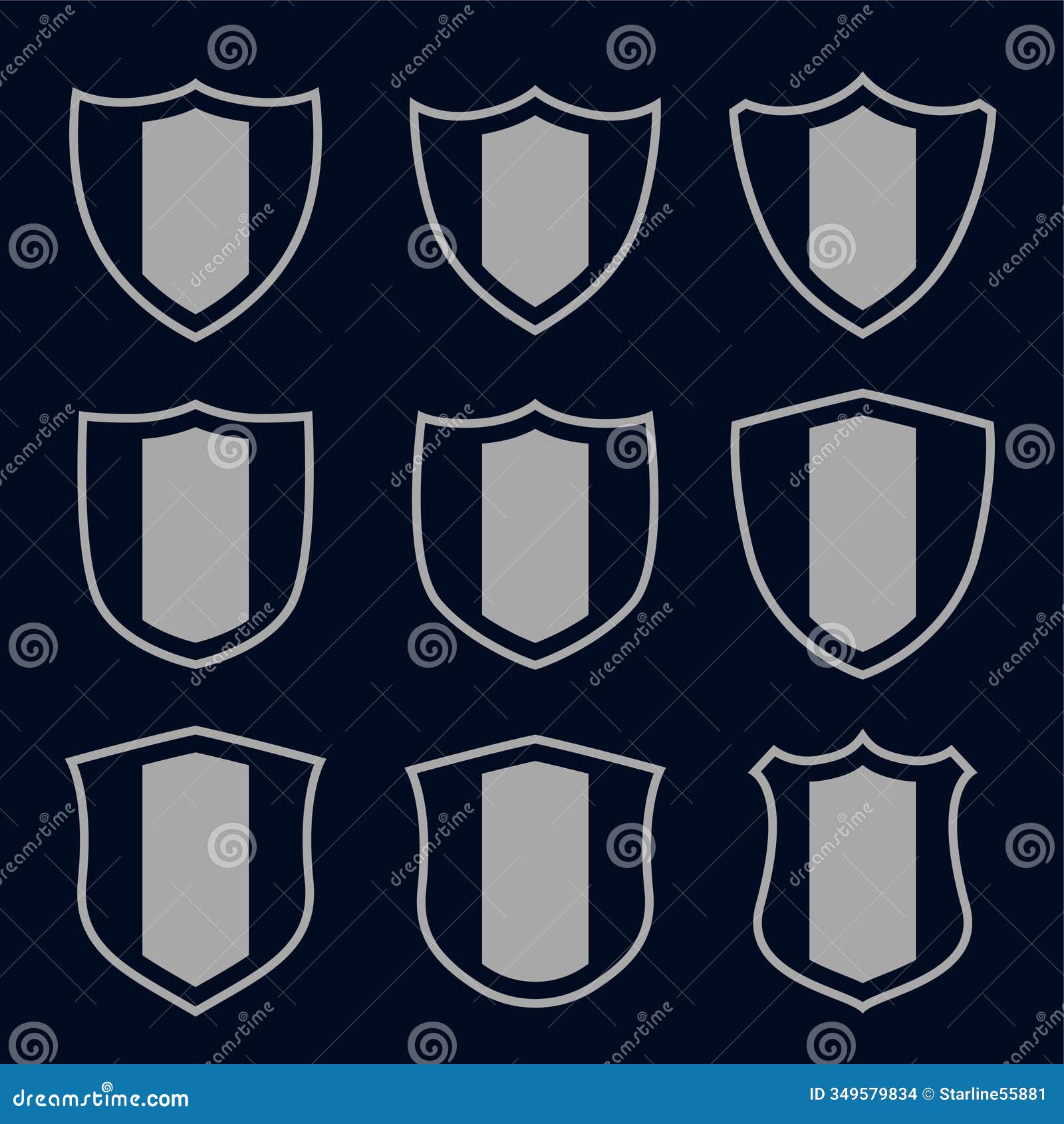 Set of Gray Shield Symbols and Signs Stock Vector - Illustration of ...