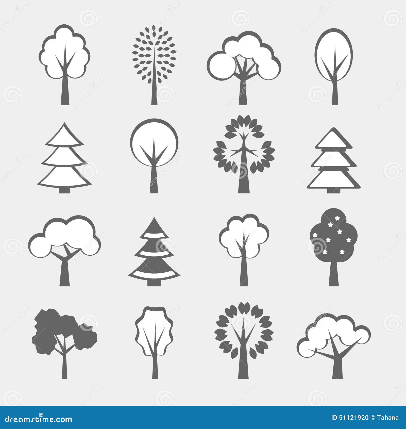 Set of gray trees shape stock illustration. Illustration of icon - 51121920