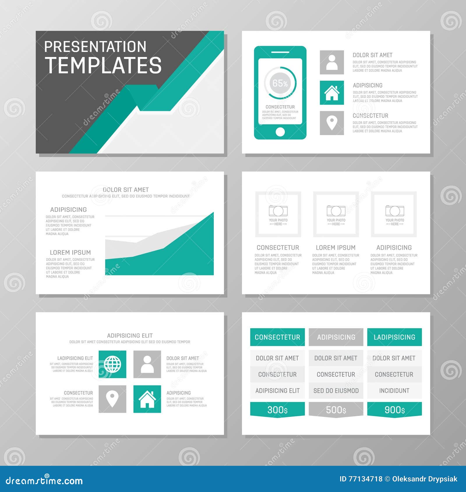 Set of Gray and Turquoise Template for Multipurpose Presentation Slides ...