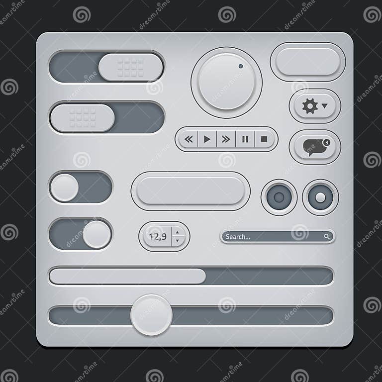 Set of Gray Ui Web Elements Stock Vector - Illustration of element ...