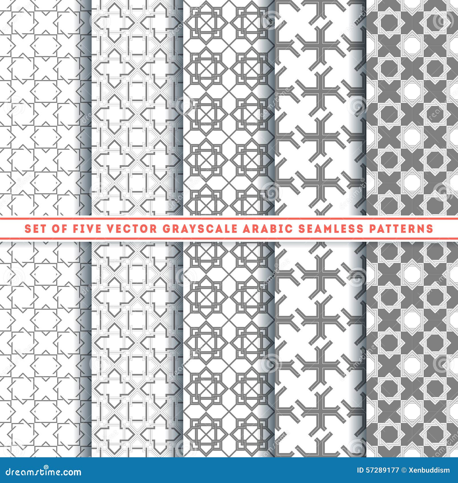 Set of Grayscale Geometric Arabic Pattern Stock Illustration ...