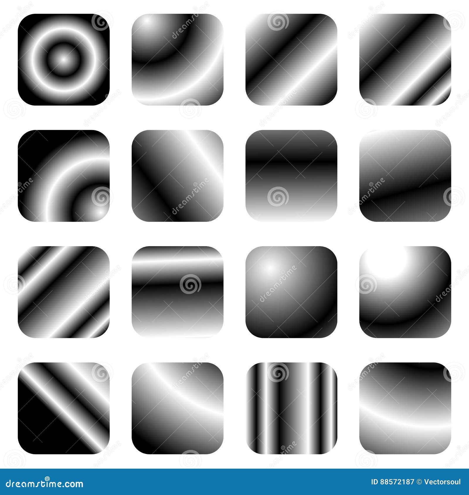 Set of 16 Grayscale Gradient Templates - Rounded Square Buttons Stock ...