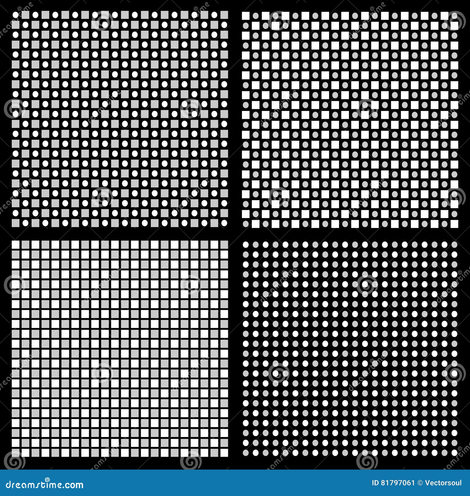 Set of 4 Grayscale Regular Pattern with Squares and Circles Stock ...