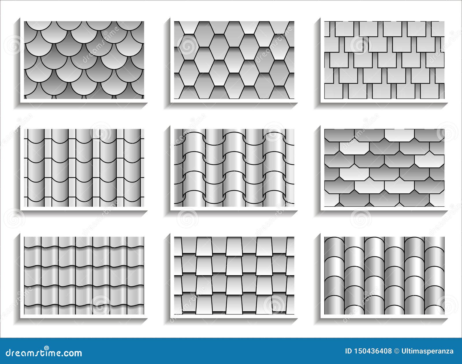 Set Of Seamless Roof Tiles Textures. 3D Patterns Of Rooftop Materials ... Set Of Seamless Roof Tiles Textures. 3D Patterns Of Rooftop Materials ...
