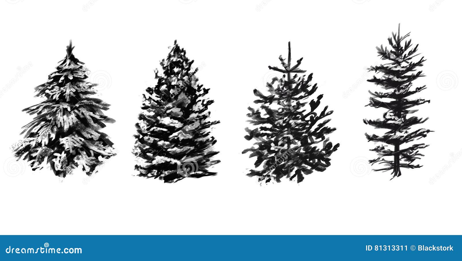 Set of Grayscale Winter Trees. Stock Illustration - Illustration of ...