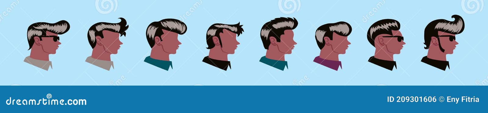 Set of Greaser Cartoon Icon Design Template with Various Models. Vector ...