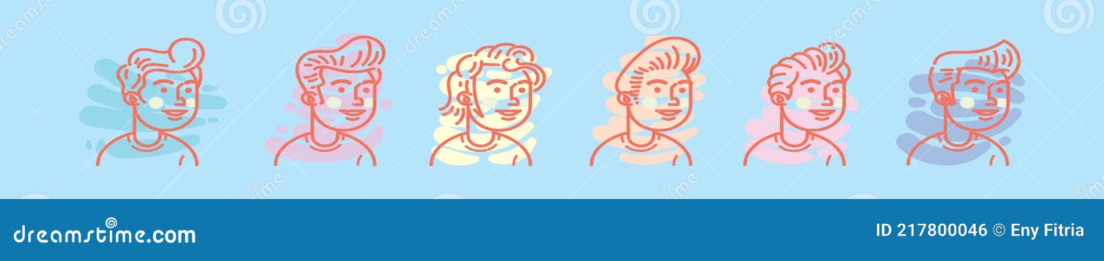 Set of Greaser Cartoon Icon Design Template with Various Models. Vector ...