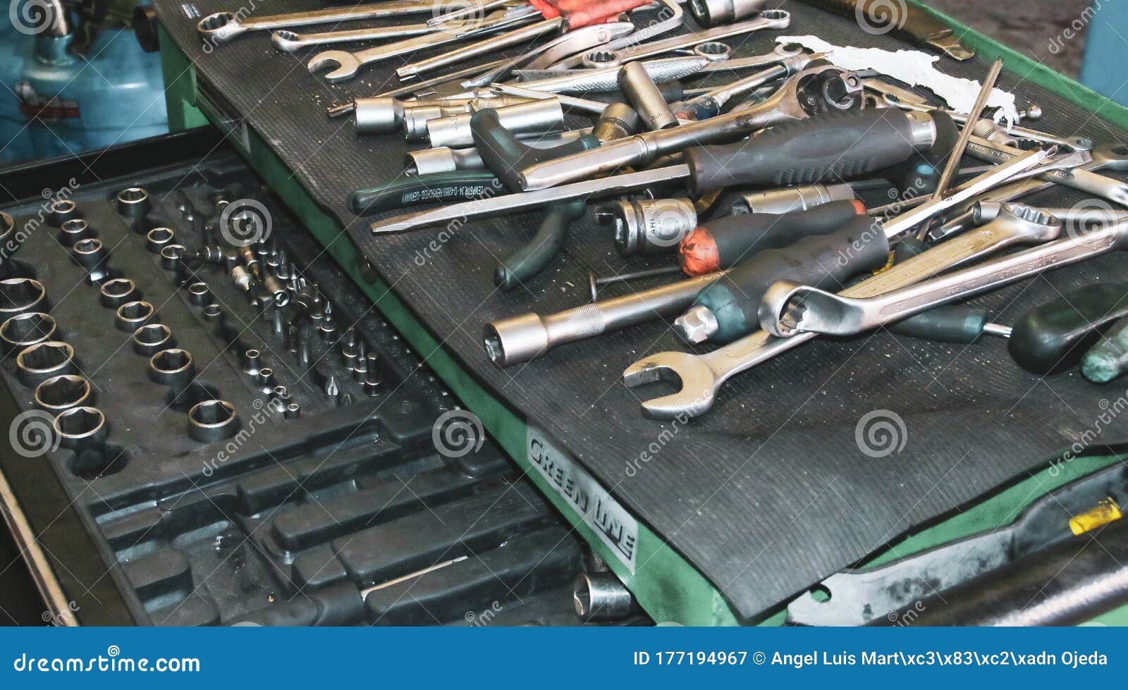 Set of Greasy Tools from a Mechanical Workshop. Editorial Photography ...