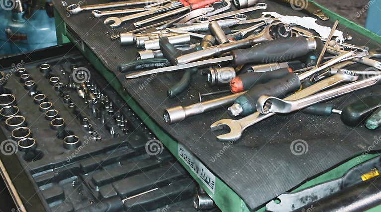 Set of Greasy Tools from a Mechanical Workshop. Editorial Photography ...