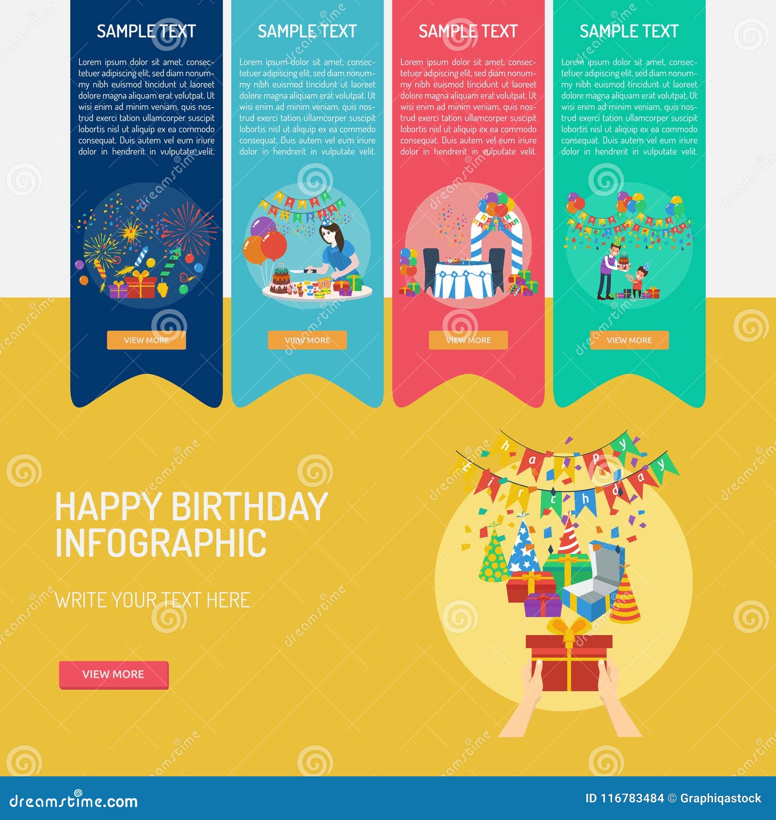 Happy Birthday infographic stock illustration. Illustration of candle ...