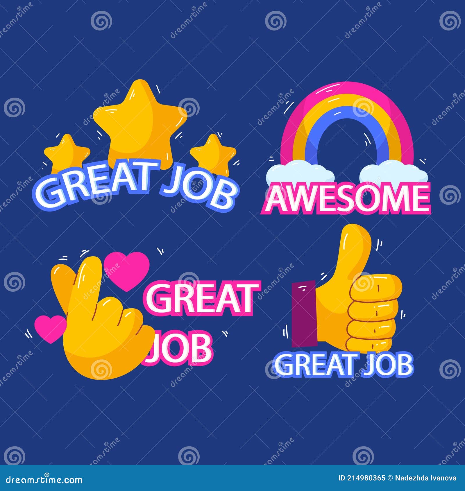 Set of Great Job and Good Job Stickers Vector Illustration. Stock ...