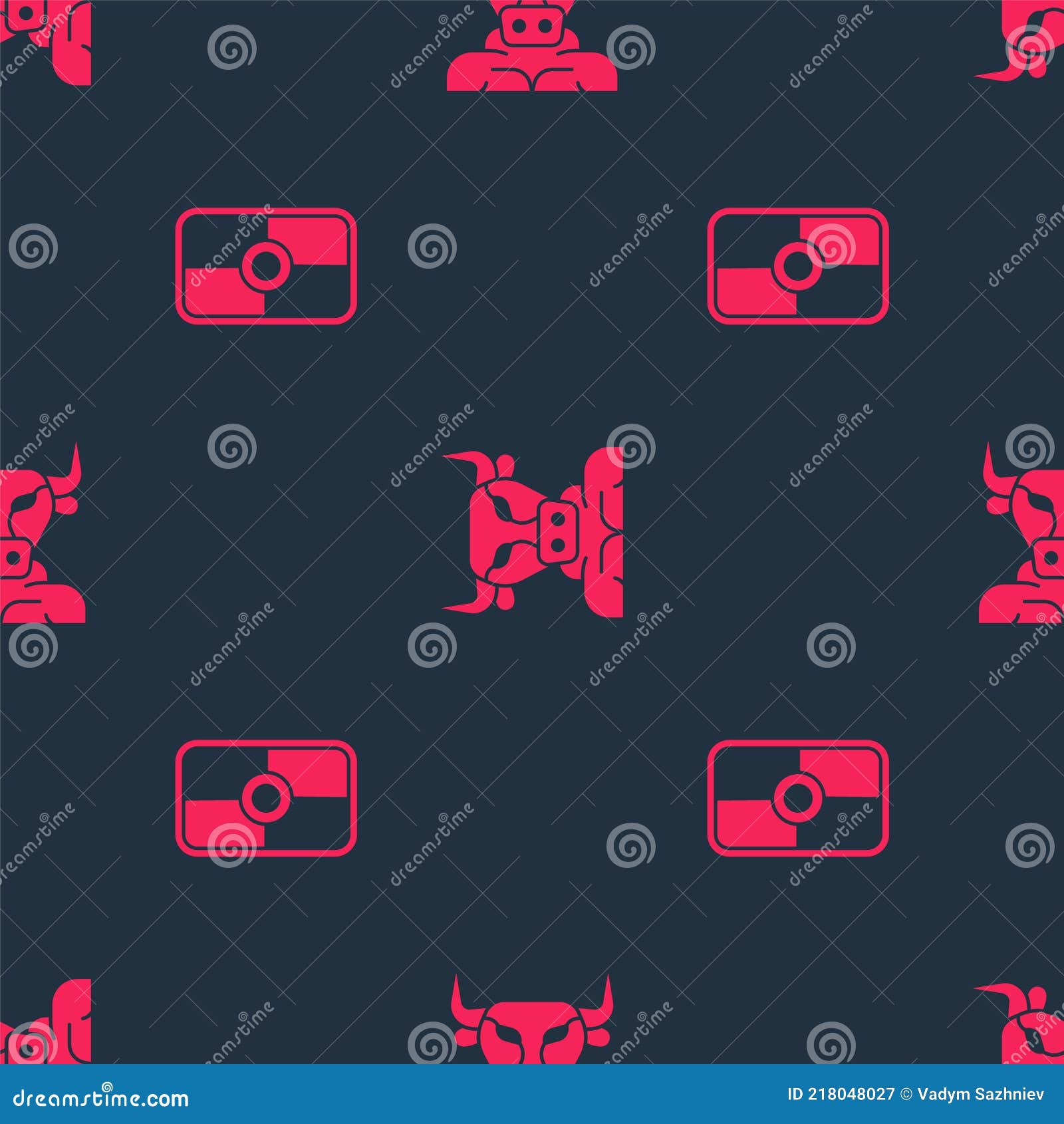 Set Greek Shield and Minotaur on Seamless Pattern. Vector Stock Vector ...