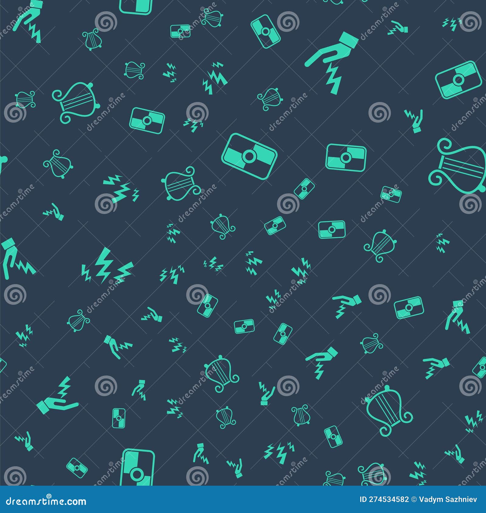 Set Greek Shield, Zeus, and Ancient Lyre on Seamless Pattern. Vector ...