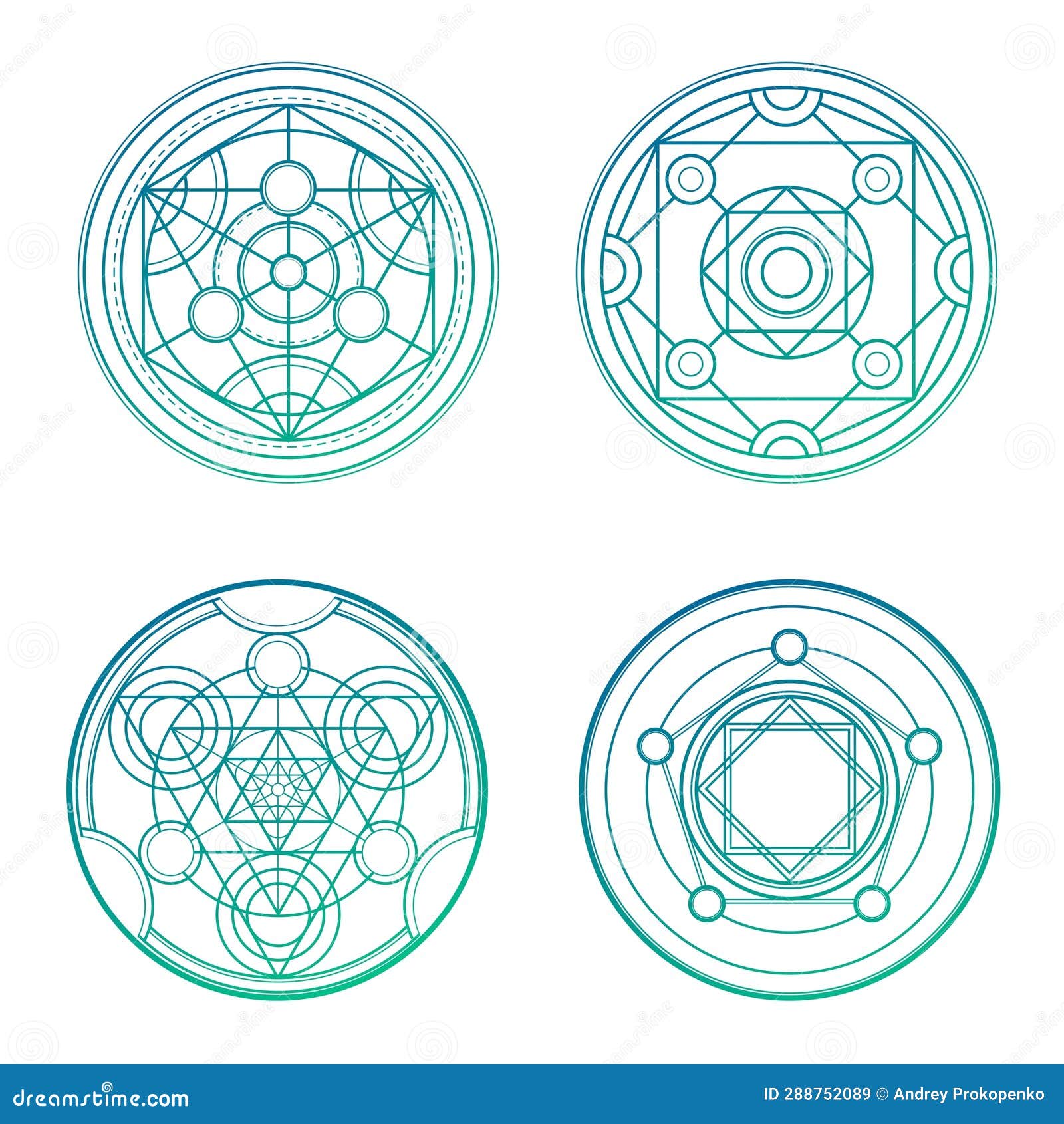 Set of 4 Green Alchemy Circles Stock Vector - Illustration of creation ...