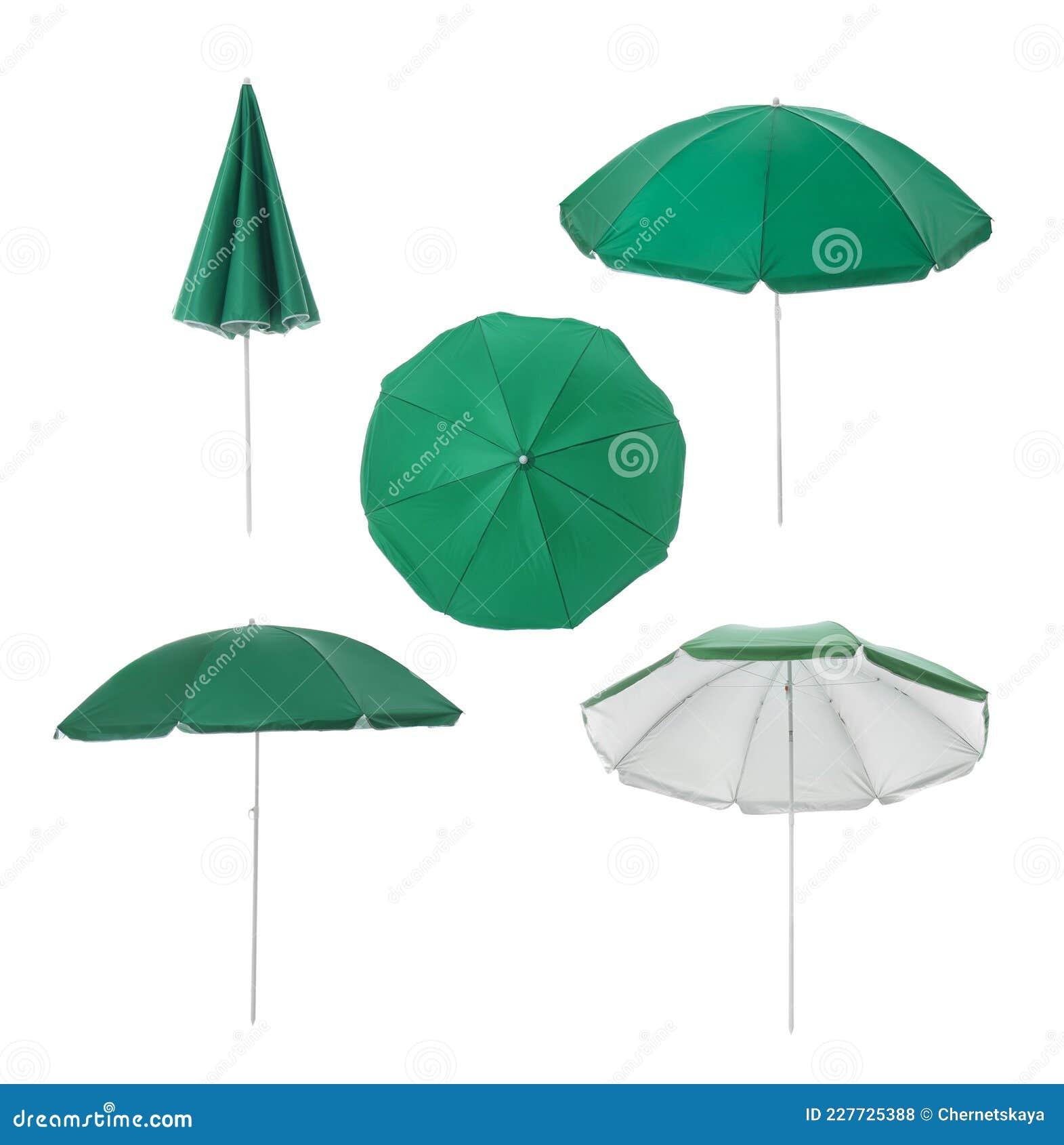Set with Green Beach Umbrellas on White Background Stock Photo - Image ...
