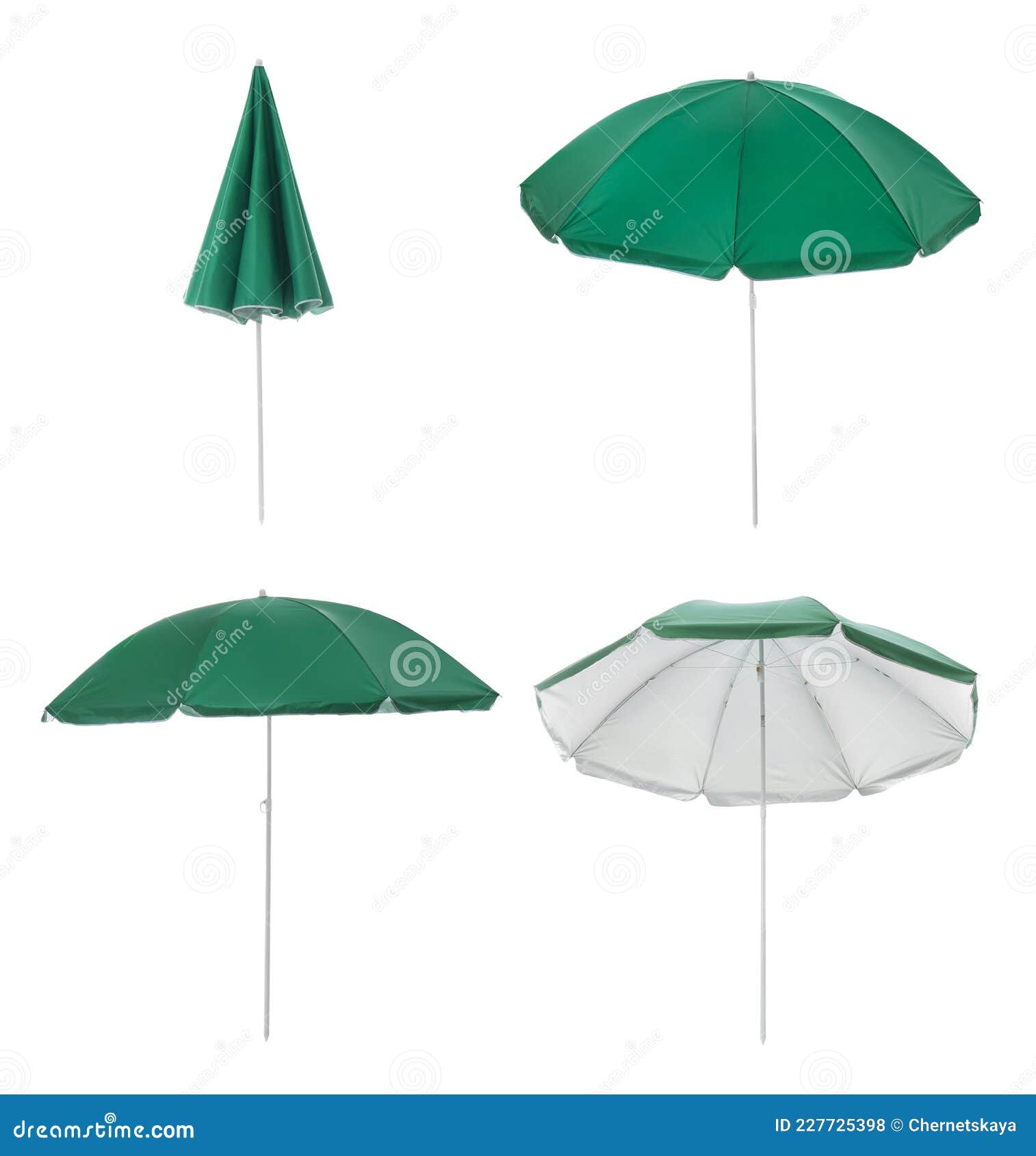 Set with Green Beach Umbrellas on White Background Stock Photo - Image ...