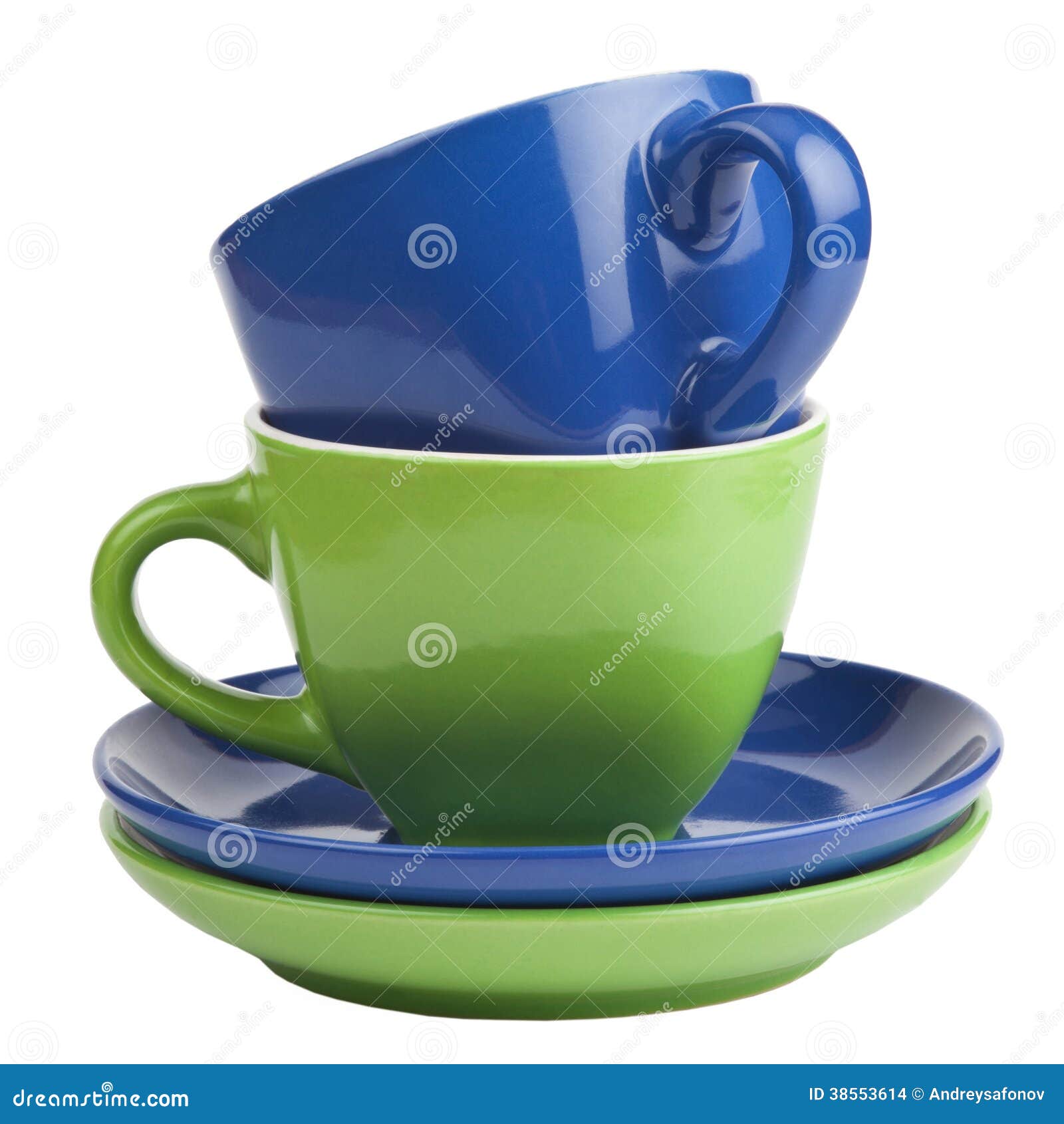 Red And Blue Cups With Tea , Lemon Slices And Chocolate Candies Stock ...