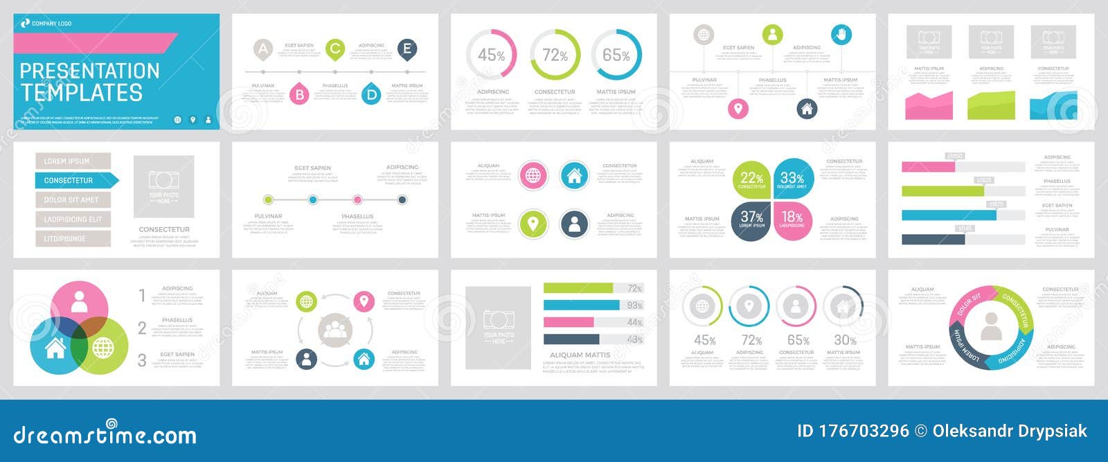 Set of Green, Blue, Dark Grey and Pink Elements for Multipurpose ...