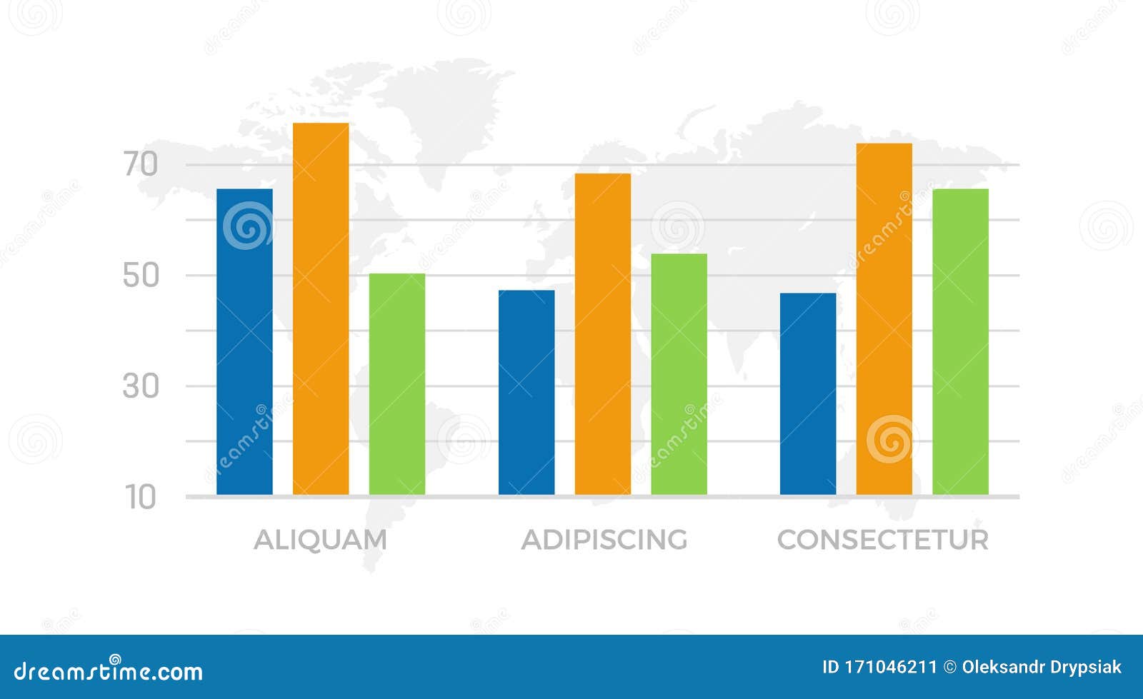 Set of Green and Blue, Orange Elements for Infographic with World Map ...
