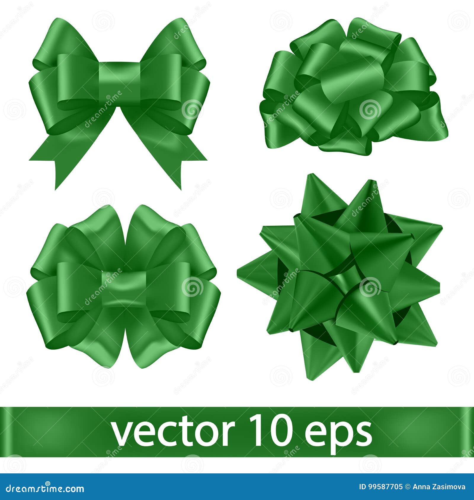Set of Green Bows.Vector Decorative Elements of the Tape. Stock Vector ...