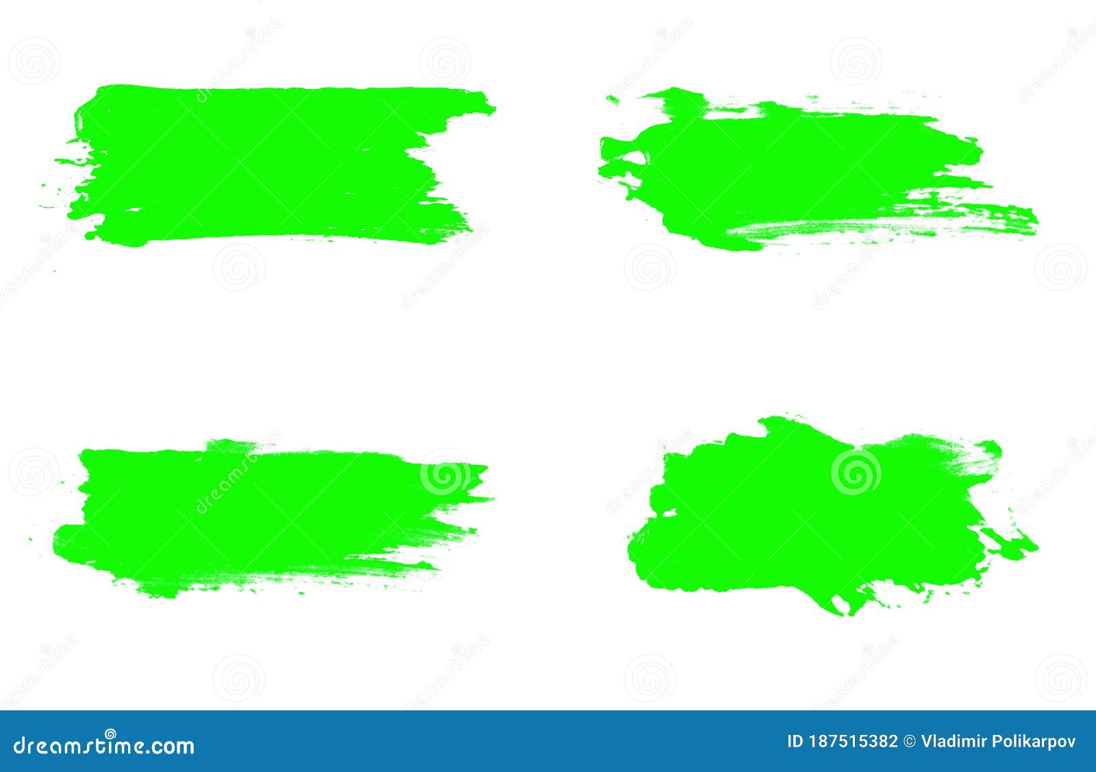 Set of Green Brush Strokes Isolated on a White Background Stock ...