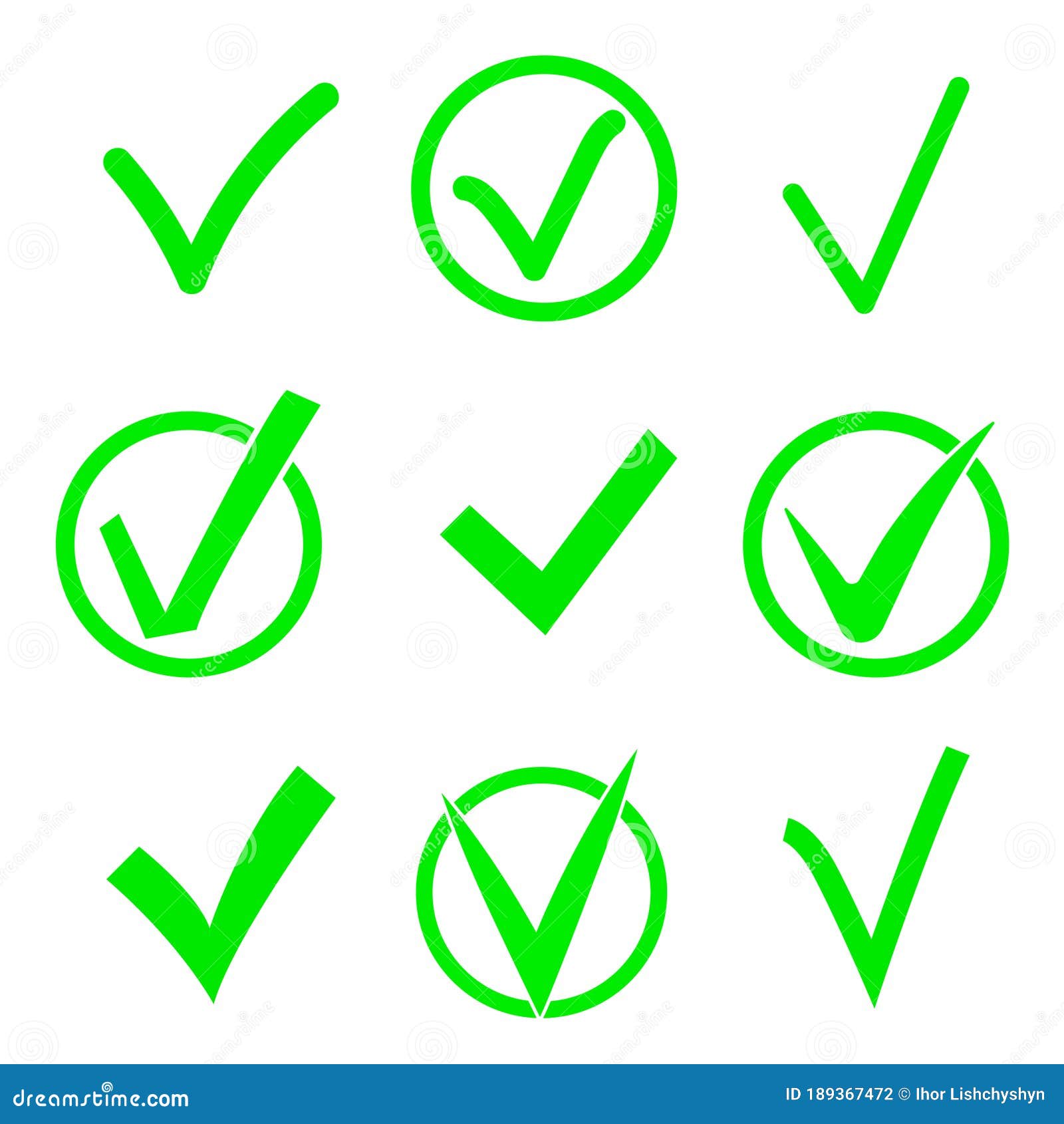 Set of Green Check Mark Icon. Tick in a Circle. Flat Vector ...