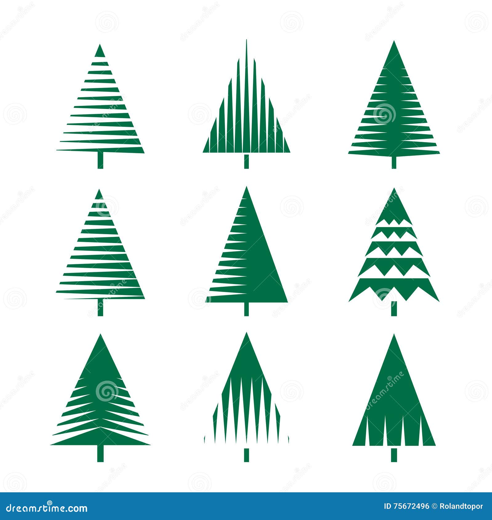 Set of Green Christmas Tree. Vector Icons Stock Illustration ...