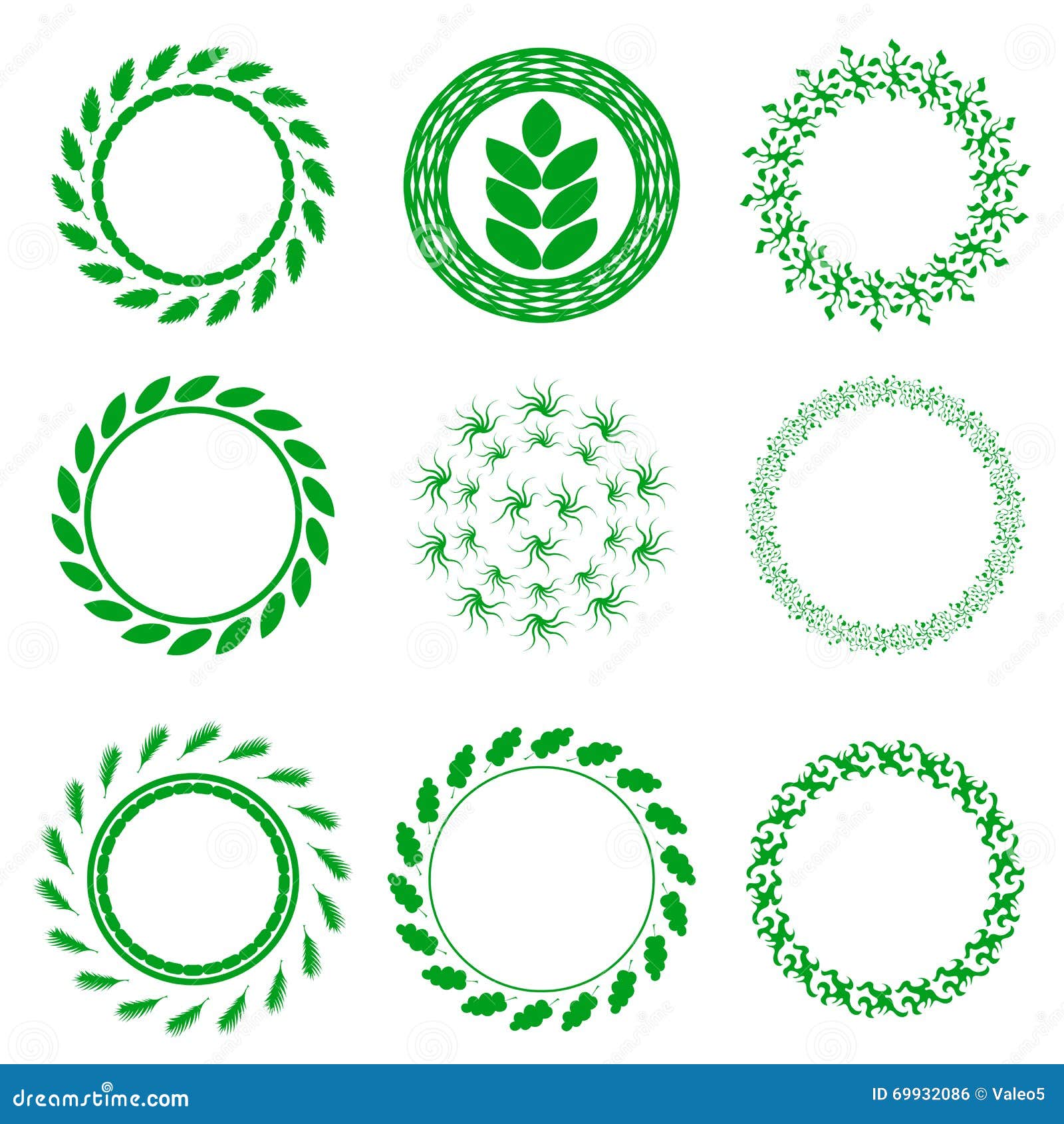 Set of Green Circle Floral Frames Stock Vector - Illustration of branch ...
