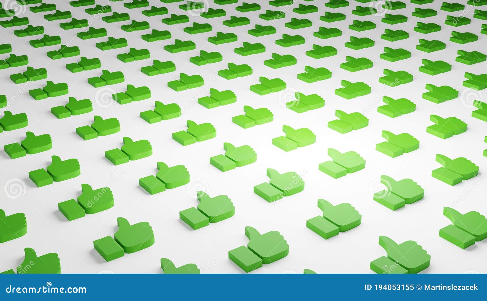 Set of Green Colored Thumb Up 3D Models Placed on White Desk. Light ...