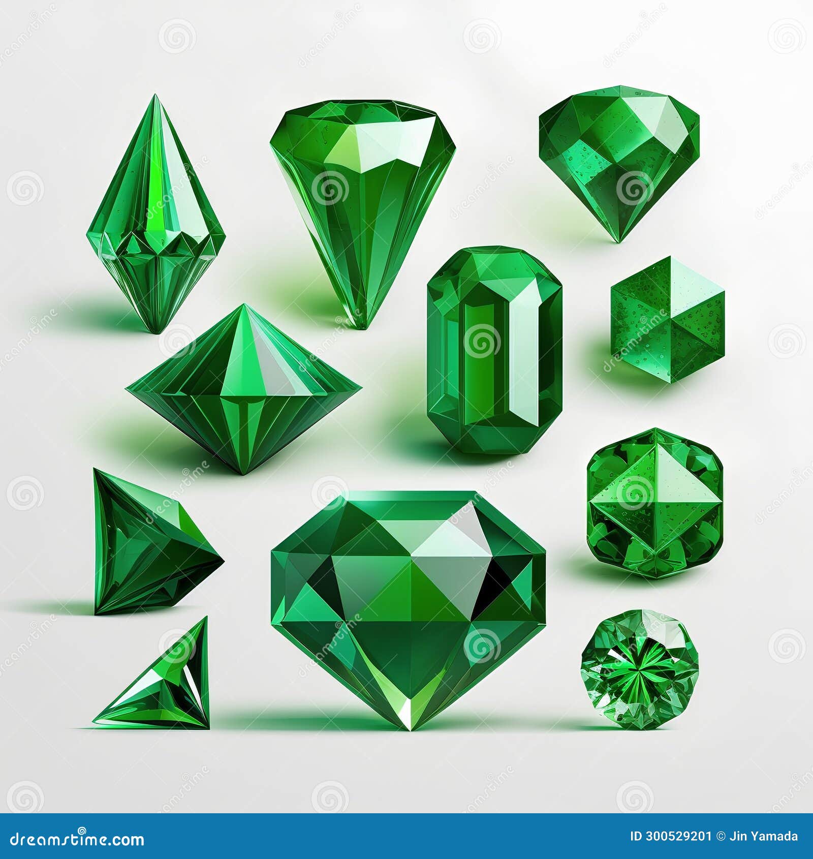 Set of Green Diamonds Isolated on White Background. 3d Illustration ...