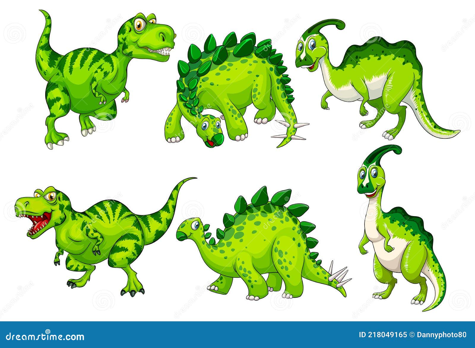 Set of Green Dinosaur Cartoon Character Stock Vector - Illustration of ...